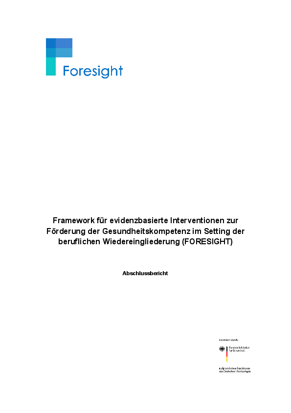 „Framework für evidenzbasierte Interventionen zur Förderung der Gesundheitskompetenz im Setting ...